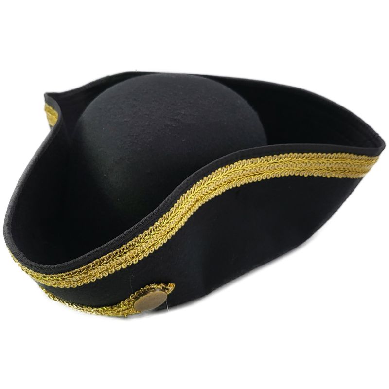 Fancy Tricorn Army Military Pirate Hat With Gold Trim